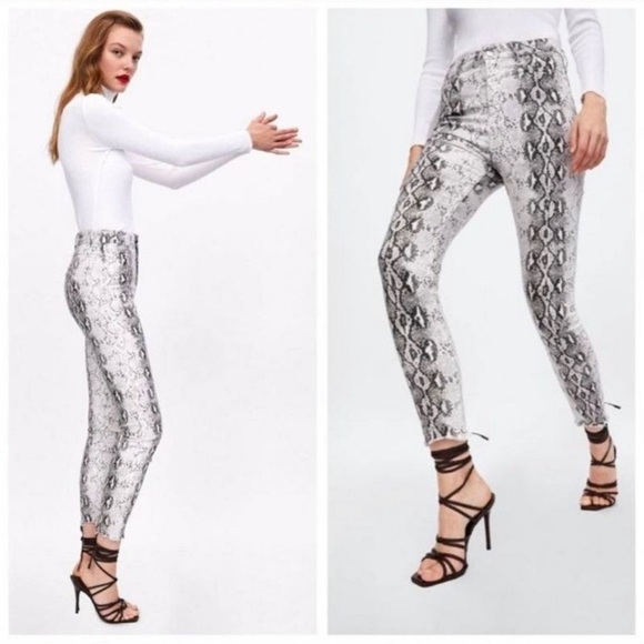 Zara | Jeans | Zara Snake Print High Rise Skinny Raw Hem Crop Jeans ...